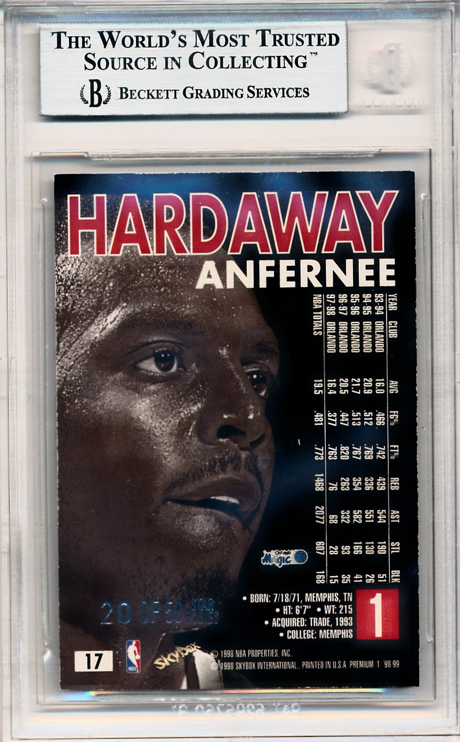 SkyBox 1998-99 Premium Star Rubies #17 Anfernee Hardaway 20/50 / BGS G ... SkyBox 1998-99 Premium Star Rubies #17 Anfernee Hardaway 20/50 / BGS G ...